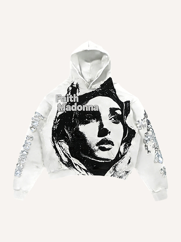 Rhinestone Print Virgin Mary Trendy Hoodie – snullo.co
